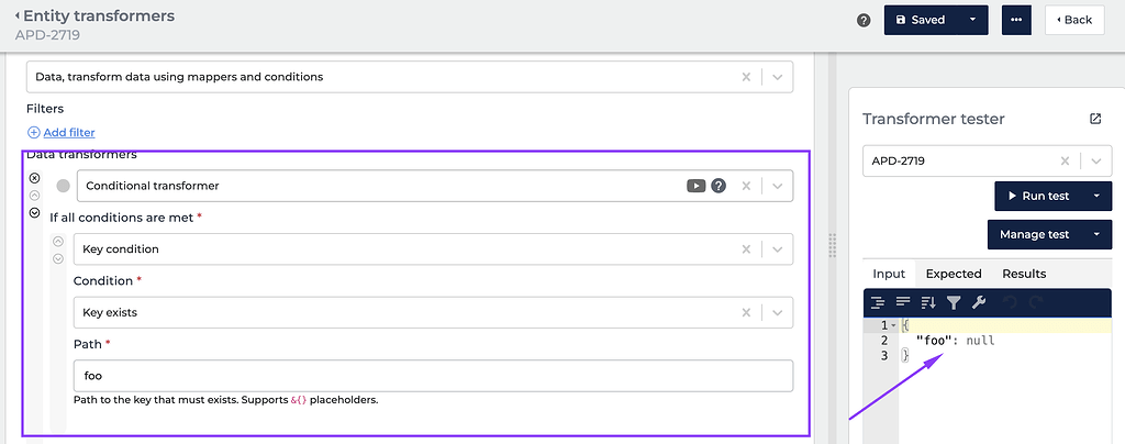 How to verify if a key exists with 'Key condition' - Transformer Guides - Alumio